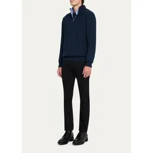 Ralph Lauren Purple Label Honeycomb Silk-blend Quarter-zip Sweater - Blue
