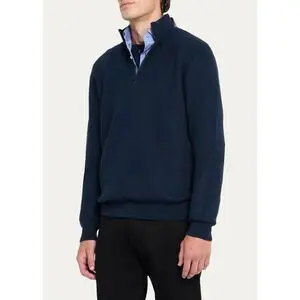 Ralph Lauren Purple Label Honeycomb Silk-blend Quarter-zip Sweater - Blue
