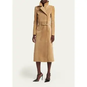 TOM FORD Belted Suede Long Trench Coat