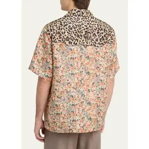 Valentino Garavani Leopard Floral Silk Camp Shirt