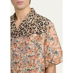 Valentino Garavani Leopard Floral Silk Camp Shirt