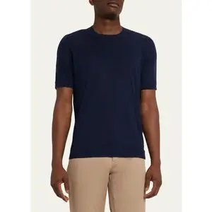 Brunello Cucinelli Linen And Cotton Knit Short-sleeve Sweater - Navy