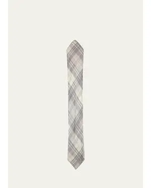 Ralph Lauren Purple Label Plaid-print Cashmere-silk Neckerchief - Grey