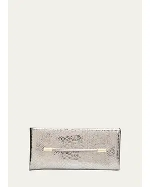 TOM FORD Ava Snake-embossed Printed Leather Clutch - Silver