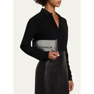 TOM FORD Ava Snake-embossed Printed Leather Clutch - Silver