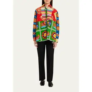 Rianna + Nina Mixed-print Bib Button-down Shirt