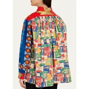 Rianna + Nina Mixed-print Bib Button-down Shirt