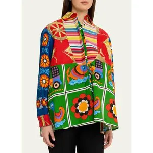Rianna + Nina Mixed-print Bib Button-down Shirt