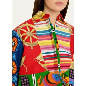 Rianna + Nina Mixed-print Bib Button-down Shirt