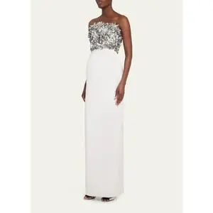 Prabal Gurung Strapless Floral Embellished Silk Column Gown