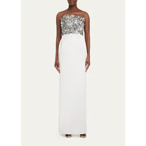 Prabal Gurung Strapless Floral Embellished Silk Column Gown