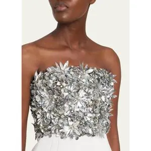 Prabal Gurung Strapless Floral Embellished Silk Column Gown
