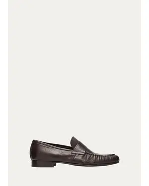 Bergdorf Goodman Buffalo Leather Moc-toe Loafers - Brown