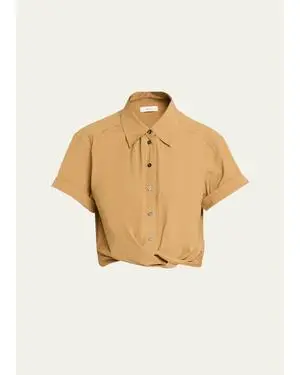 A.L.C. Lily Cropped Twist-front Poplin Shirt - Toffee