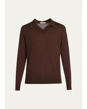 THE ROW Pauli Wool-silk Jersey Long-sleeve Polo Top - Plum