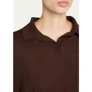 THE ROW Pauli Wool-silk Jersey Long-sleeve Polo Top