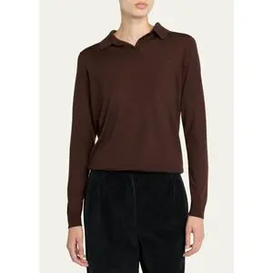 THE ROW Pauli Wool-silk Jersey Long-sleeve Polo Top