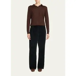 THE ROW Pauli Wool-silk Jersey Long-sleeve Polo Top
