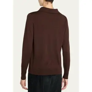 THE ROW Pauli Wool-silk Jersey Long-sleeve Polo Top