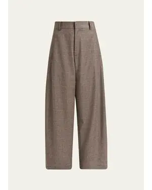 Kiton Wool-cashmere Check Barrel-leg Trousers - Rust