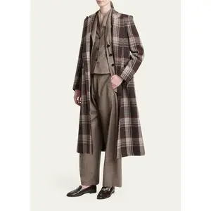 Kiton Wool-cashmere Check Barrel-leg Trousers