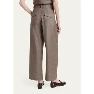 Kiton Wool-cashmere Check Barrel-leg Trousers