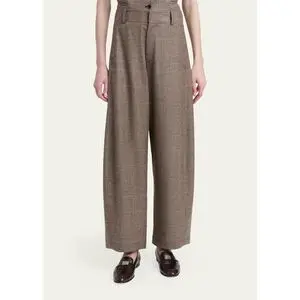 Kiton Wool-cashmere Check Barrel-leg Trousers