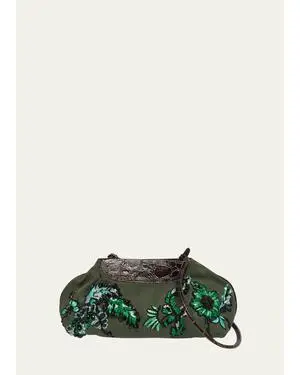 Dries Van Noten Medium Beaded Cotton Clutch Bag
