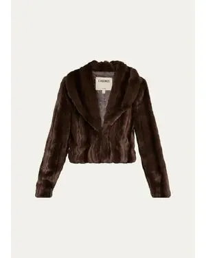 L'Agence Davy Faux Fur Cropped Jacket - Dark Java