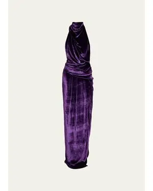 Prabal Gurung Draped Velvet Halter Dress - Silver