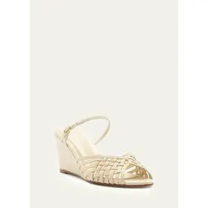 ALEXANDRE BIRMAN 75mm Lilian Leather Wedge Mules