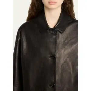 THE ROW Donata Leather Single-breasted Coat - Black