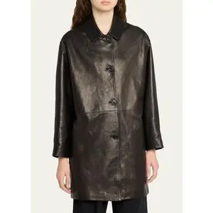 THE ROW Donata Leather Single-breasted Coat - Black