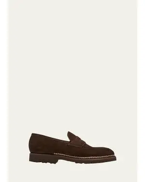 Bontoni Principe Lug Sole Suede Penny Loafers - Medium Chocolate