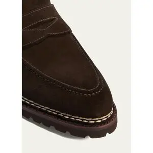 Bontoni Principe Lug Sole Suede Penny Loafers - Medium Chocolate