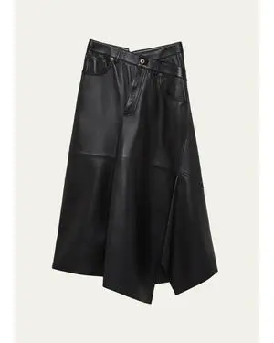 Loewe Asymmetric Leather Midi Skirt