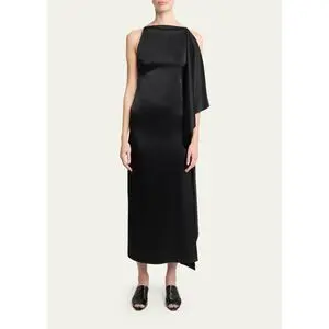 COURREGES High-neck Draped Satin Midi Dress