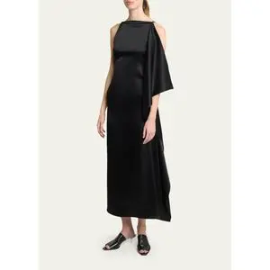 COURREGES High-neck Draped Satin Midi Dress