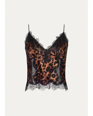 L'Agence Kimber Leopard Silk Lace Cami - Tan Multi