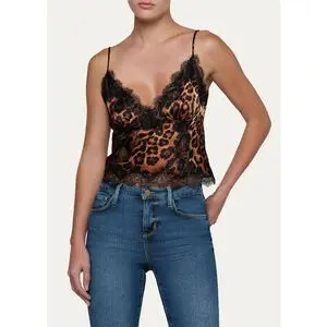 L'Agence Kimber Leopard Silk Lace Cami