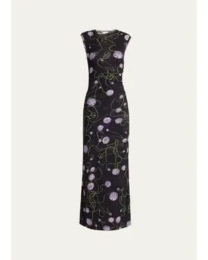 Stella McCartney Twisted Flower Mesh Sleeveless Maxi Dress - Multi