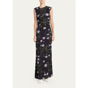 Stella McCartney Twisted Flower Mesh Sleeveless Maxi Dress