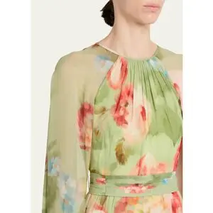 Rickie Freeman For Teri Jon Floral-print Chiffon Cape Gown