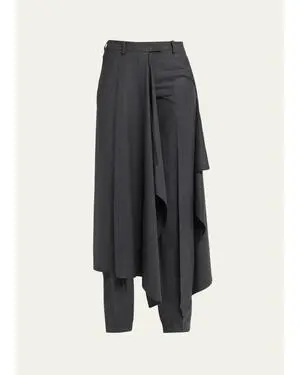 Michael Kors Asymmetric Overskirt Straight-leg Trousers - Graphite Multi