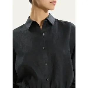 Theory Ruched-sleeve Cropped Linen Shirt
