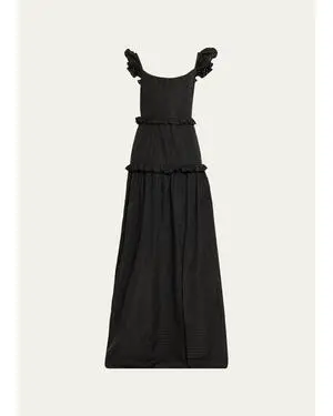 MARKARIAN Arabella Ruffle Sleeveless Check Jacquard Gown