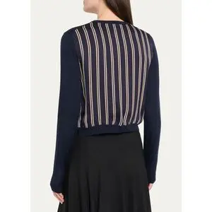 JASON WU Striped-panel Merino Wool Knit Crewneck Cardigan