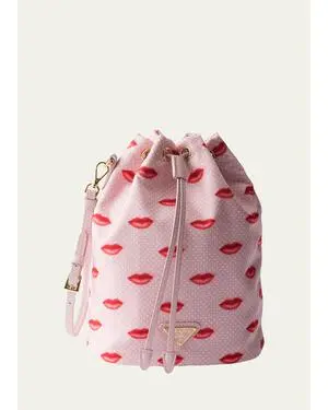 Prada Printed Lips Drawstring Wristlet Bag
