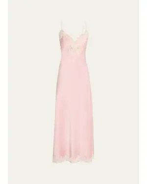 LoveShackFancy Lomira Bow Applique Satin Slip Dress - Pink