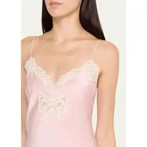 LoveShackFancy Lomira Bow Applique Satin Slip Dress